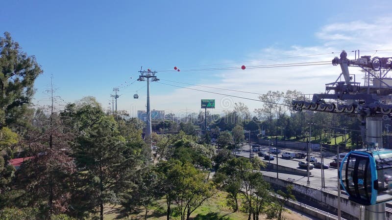 4K Drone View of a Cable Bus CD Mover Forest Chapultepec in Av ...