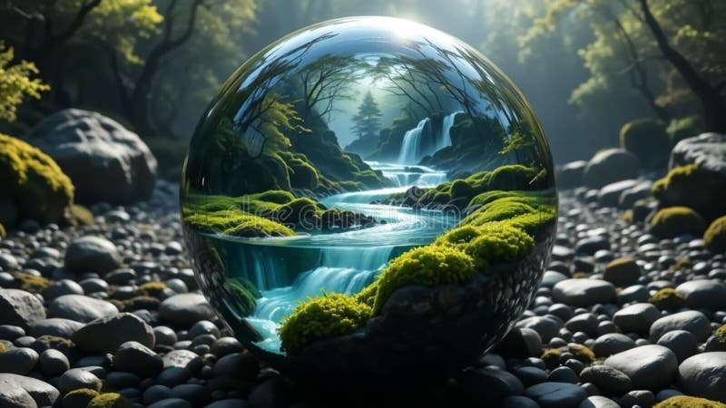 Tranquil Forest Sphere - 4K Enchanted Waterfall Scene for Relaxation, Meditation & Nature-Themed ...