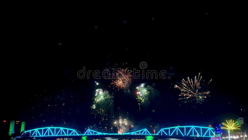 4K Fireworks Light and Sound Work at Phuttha Yot Fa Bridge Stock Video ...