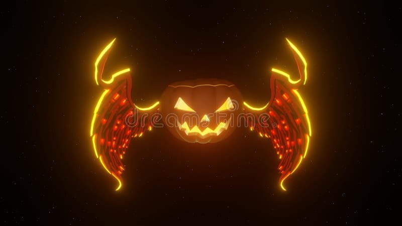 Flying Halloween Pumpkin with Glow Devil Scary Wings 3d Rendered Stock ...