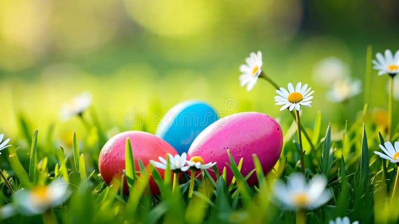 4k Frame Camera Movement Near Colorful Easter Eggs Lying on the Grass ...