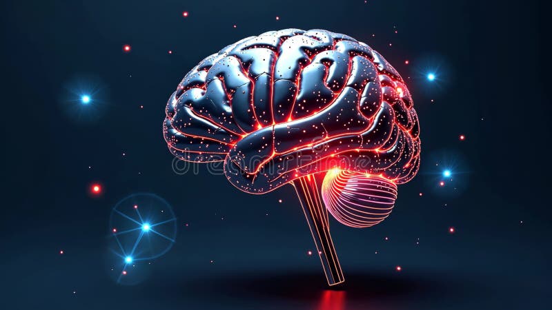 4k Frame 3d Brain Mockup with Blinking Neon Lights on Dark Background ...