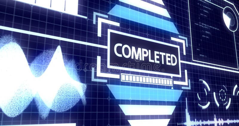 4K Futuristic Digital Completed Screen HUD with Process Bar and Digital ...
