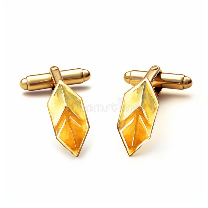 18k Gold Leaf Cufflinks with Sharp Perspective Angles Stock ...