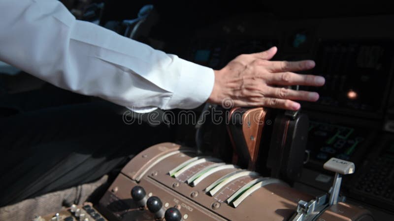 4K Hand of Pilot Push Thrust Lever Handle for Takeoff Plane Stock Video ...