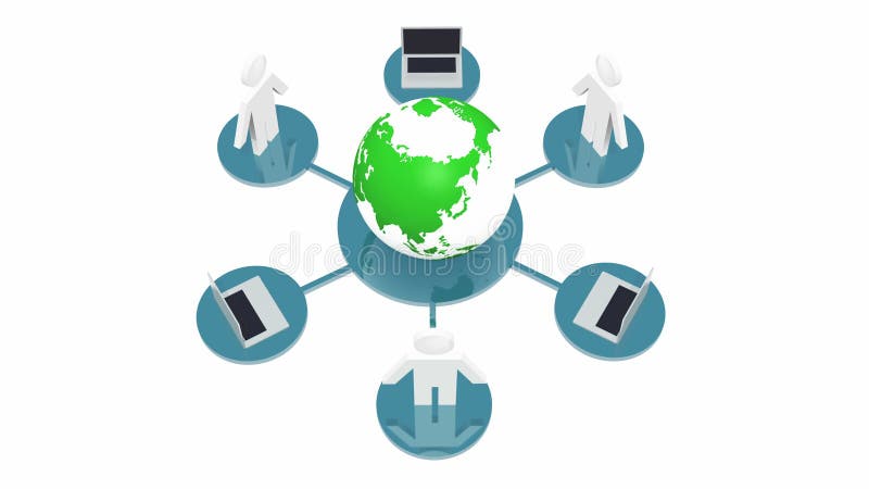 4k Laptop & 3d People Around Rotate Earth,Devices Connecting To ...