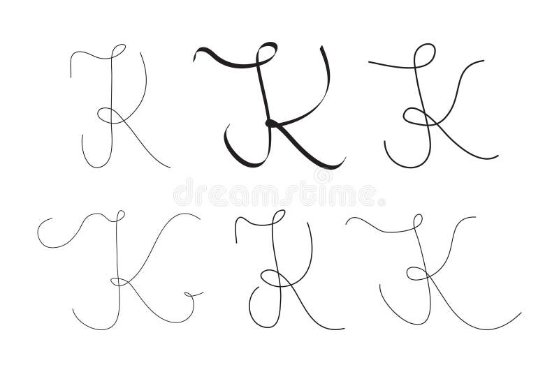 K Letter Initial Cursive Hand Written Calligraphic Alphabet Set for ...