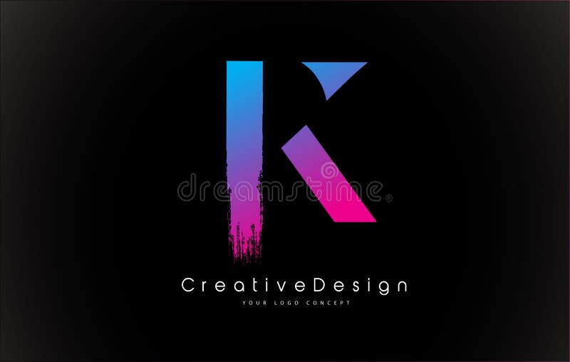 K Letter Logo Design with Creative Pink Purple Brush Stroke Stock ...