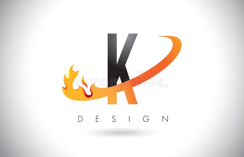 K Letter Logo with Fire Flames Design and Orange Swoosh. Stock Vector ...