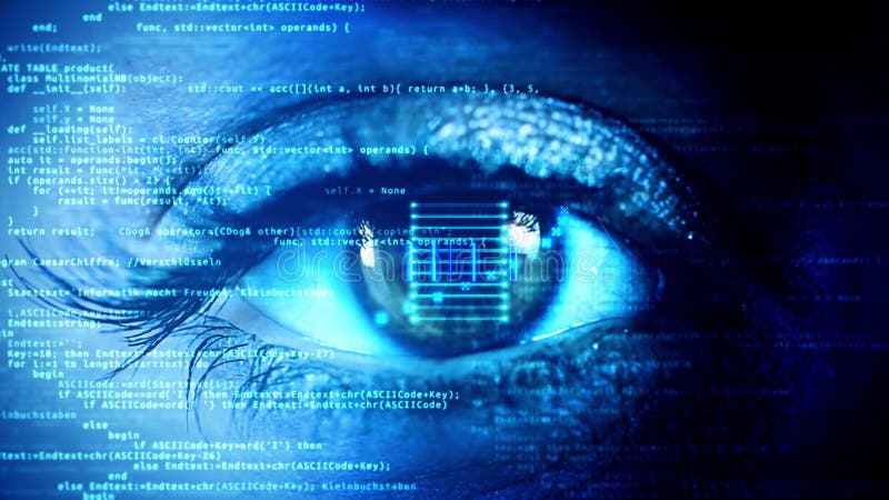4k Loop 3D Digital Eye Scan Programming Code Abstract Technology Background Stock Footage ...