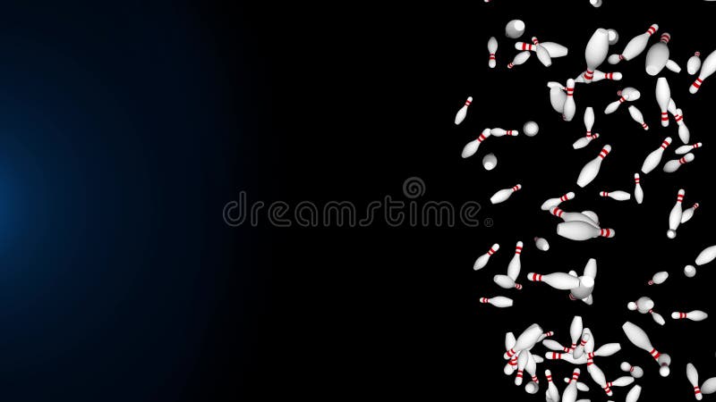 4K Loop Falling Bowling Pins 3D Animation of White Bowling Pins Filling ...