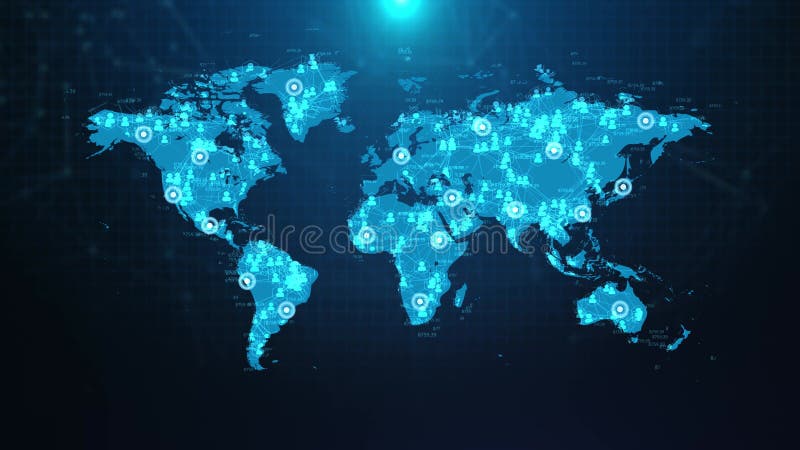 4k Loop World Map User Icon Global Communication Animation Background ...