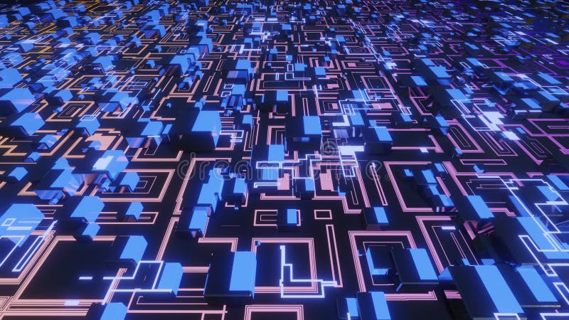 4k Looped Animation. Flight Over Hi Tech Pattern on Plane Surface, Neon ...