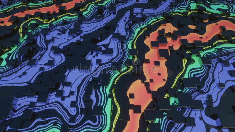 4k Looped Animation. Flight Over Hi Tech Pattern on Plane Surface, Neon ...