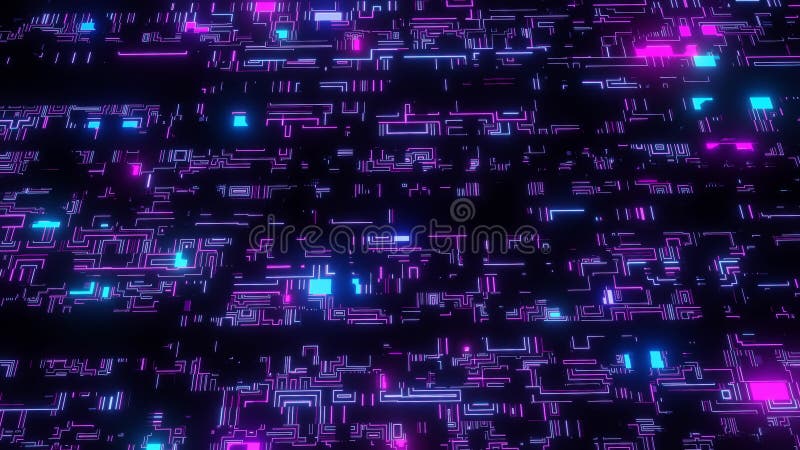 4k Looped Animation. Hi Tech Pattern on Plane Surface, Neon Glow ...