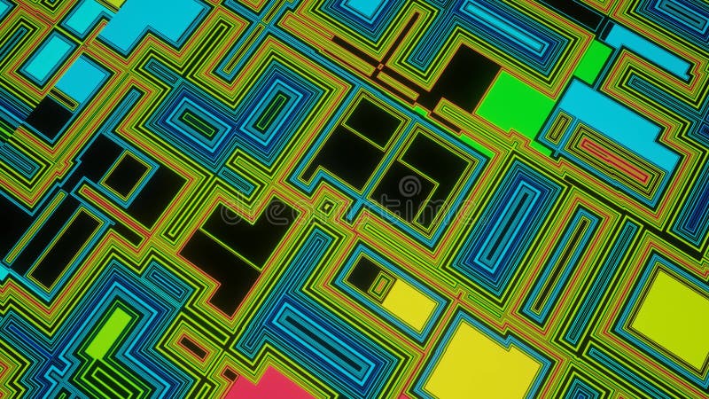 4k Looped Animation. Hi Tech Pattern on Plane Surface, Neon Glow ...