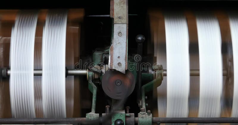 4k Machine Producing Tissues in a Silk Factory,Spinning Machine Collect ...