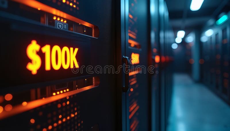 $100K in Orange on Server Rack in Dimly Lit Data Center, Finance ...