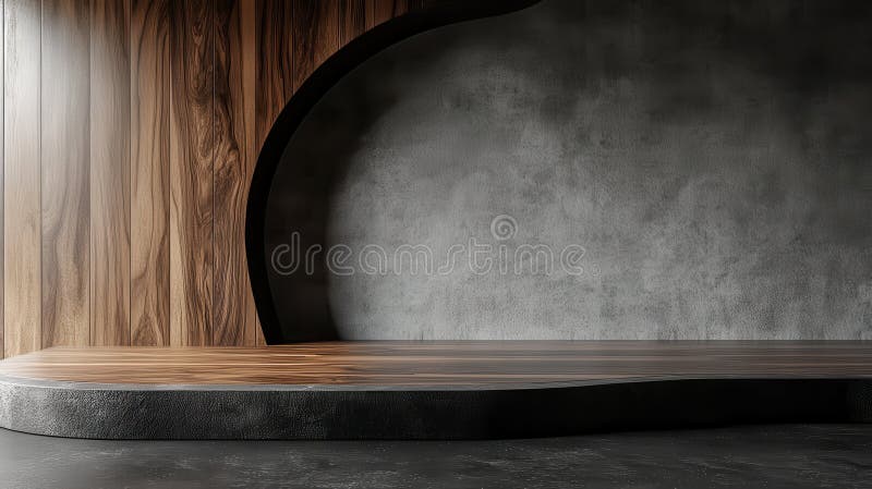 A 4K Photo of Empty Dark Abstract Concrete and Wood Smooth Interior ...