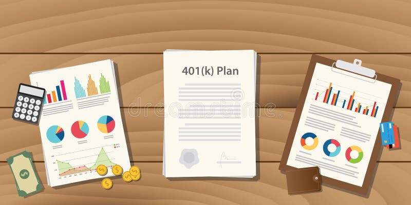 401 K Plan Illustration Concept with Paperwork with Graph and Chart ...