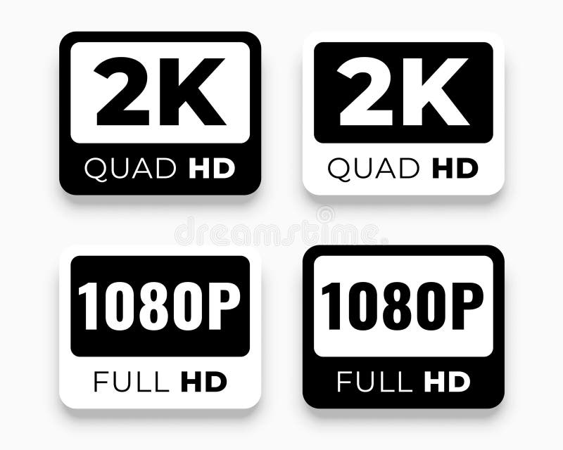 2k Quad and 1080 Full Hd Screen Resolution Pixel Tag Icon Stock Vector ...