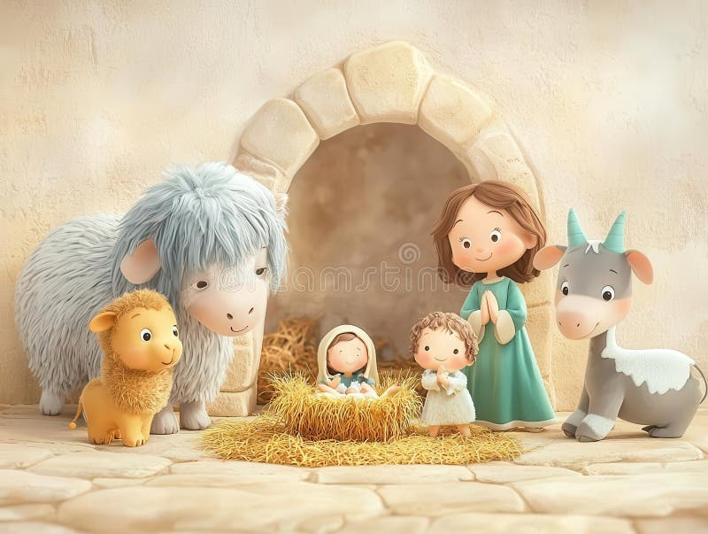 4K Realistic Animation of a Nativity Scene with Shepherds, Red ...