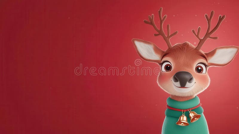 4K Realistic Animation of Reindeer with Jingle Bells, Red Background ...