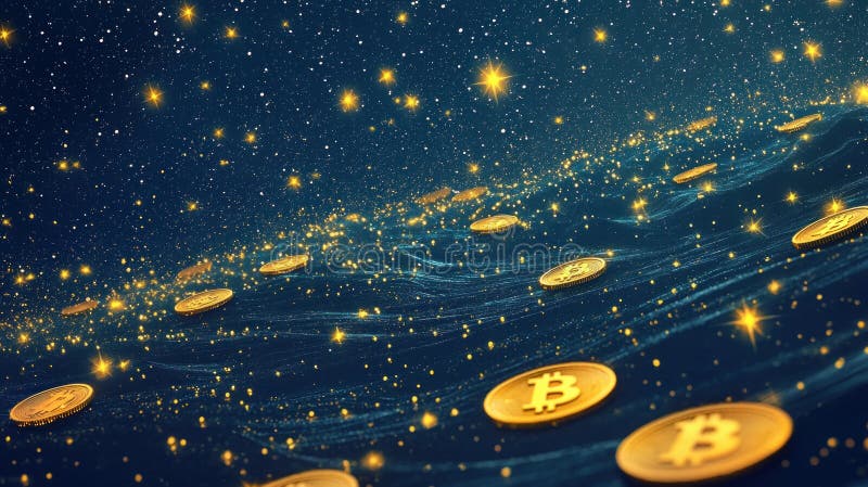8K Realistic Bitcoin Coins As Stars in Night Sky Render Stock ...