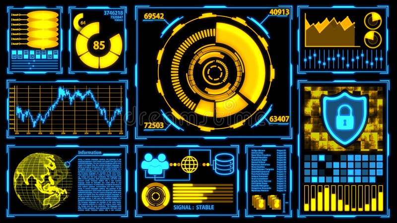 Monitor Screen Border with Full Blue Digital Elements Details and Grid ...