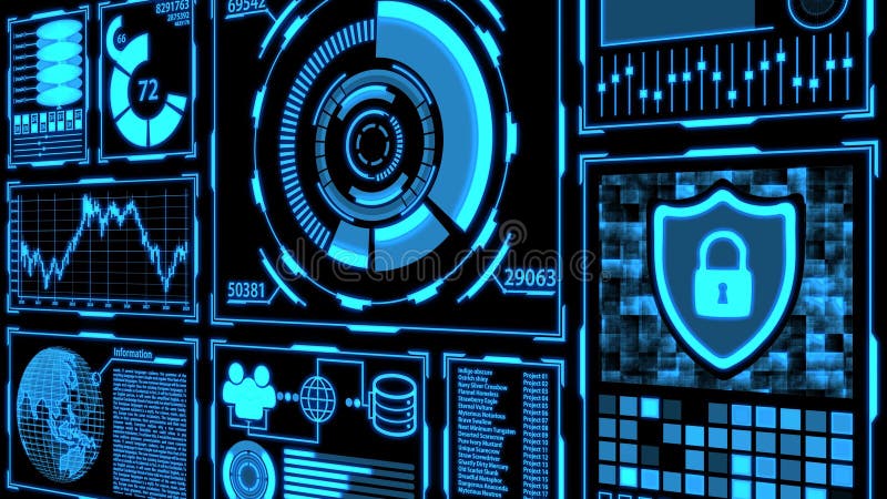 Data Transfer, Transmission and Digital Transformation Screen HUD with ...