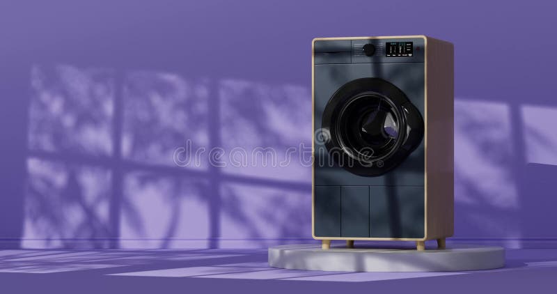 4k Resolution Video: Modern Black Washing Machine in Lilac Room Witn ...
