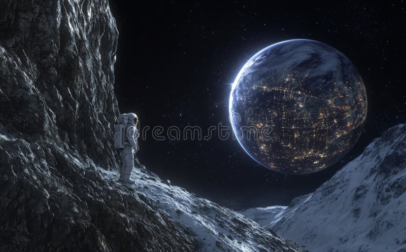 5K Science Fiction Art Depicting an Astronaut Walking on the Moon. NASA ...