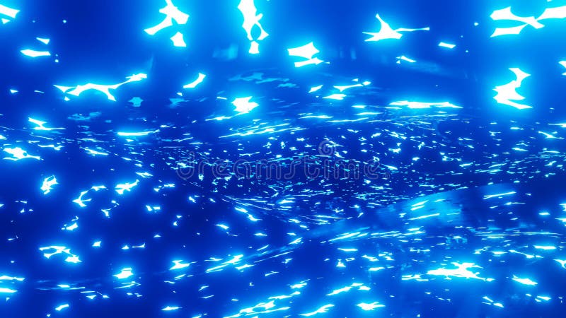 Warped Surface with Blue Glow Pattern. Fly through Mirror Tunnel with ...