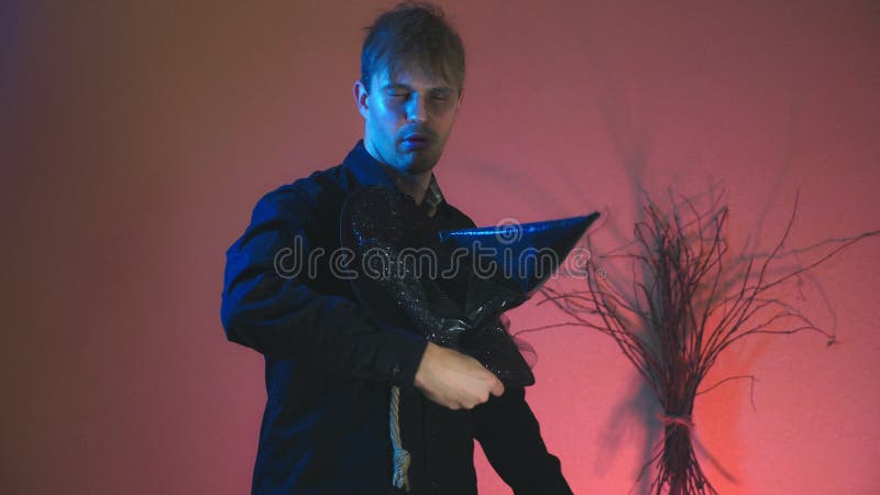 4k, Slow Motion, the Concept of Halloween. a Guy in a Zombie Suit is ...