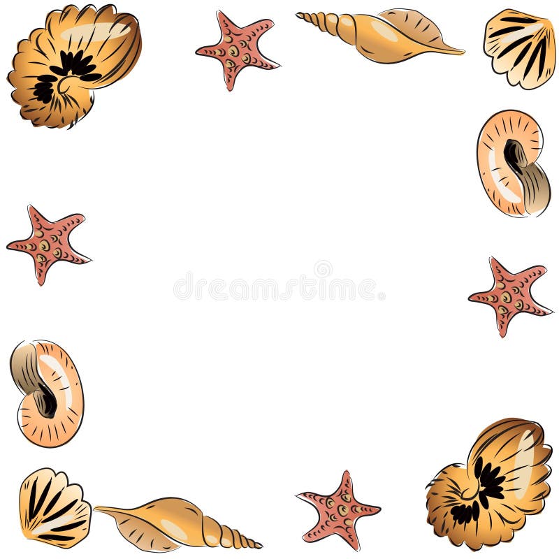 Seashell Frame and Border Vector Stock Illustration - Illustration of ...