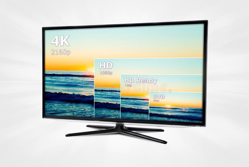 4K Television with Comparison of Resolutions. Stock Photo - Image of ...
