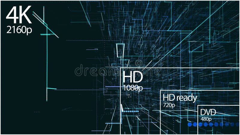 4K Television Resolution Display with Comparison of Resolutions. 3D ...
