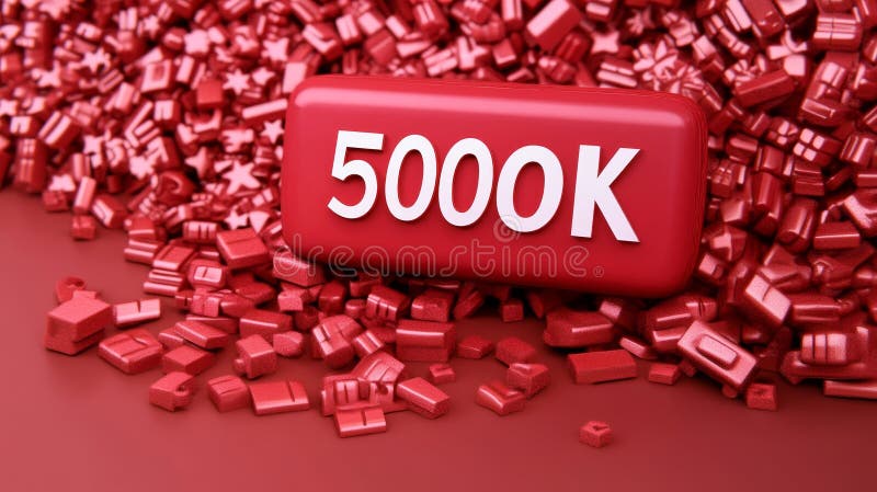 500K Text on Red Button Surrounded by Abstract Cubes. Success and ...