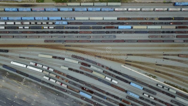 4K Top View of Railroad Rail Yard Stock Video - Video of commercial ...
