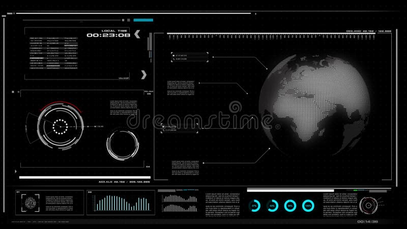 4K UI User Interface with HUD Pi Bar Text Box Table Black Background ...