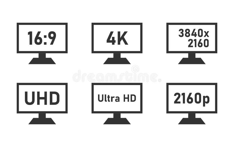 4k Ultra Hd Icons Set, UHD Display Specifications Stock Vector ...