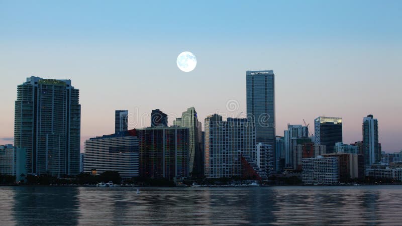 4K UltraHD Full Moon Over Miami Stock Footage - Video of travel, night ...