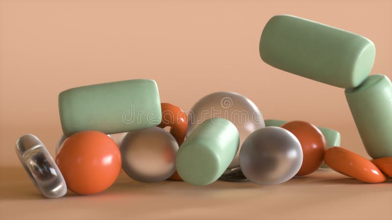 4K Video Animation. Different Geometric Shapes Falling on an Isolated ...