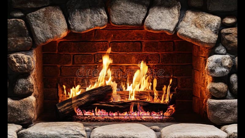 A Brick Fireplace with a Fire Burning. Generated with Ai Stock Video ...