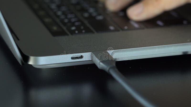 4k Video of Man`s Hand Plugging in Cable Adapter a Black Wire 3.2 USB ...