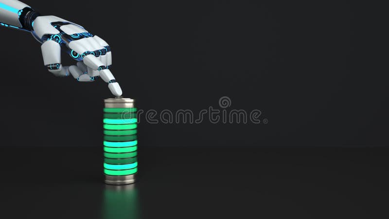 4k Video Robot Hand Touch Battery Energy. ProRes 4444. 3D Animation ...