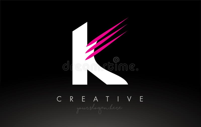 K White and Pink Swoosh Letter Logo Letter Design with Creative Concept ...