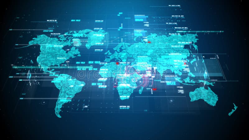 World Map Futuristic User Interface HUD GUI Digital Text Number Element ...