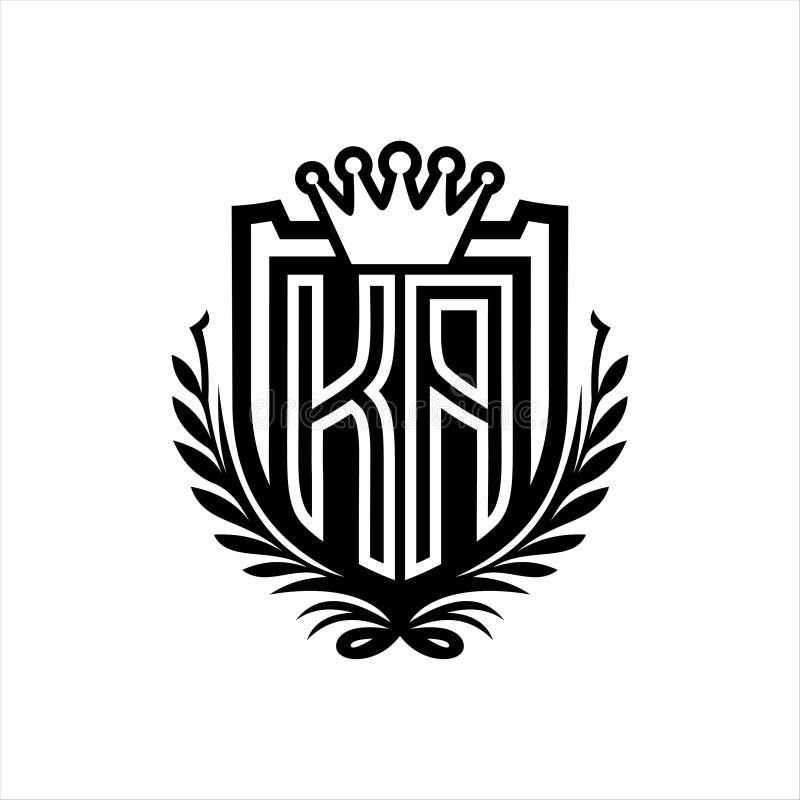 KA Logo Heraldic Shield Shape with Crown, Vintage Crest on White ...