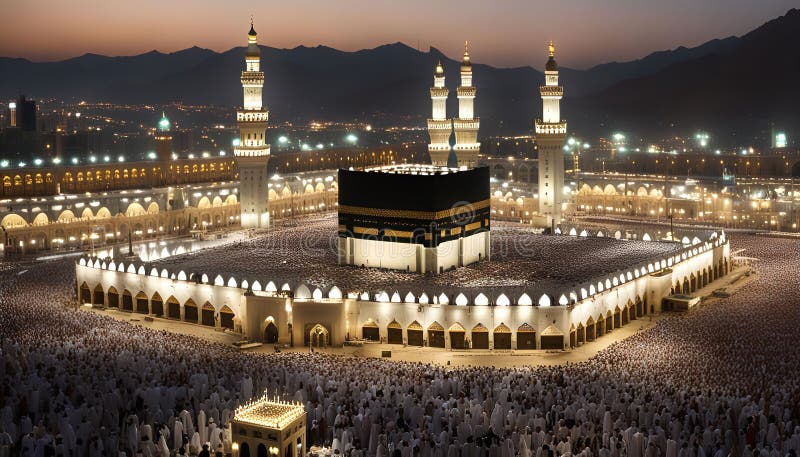 The Kaaba at Night stock illustration. Illustration of worship - 348504738